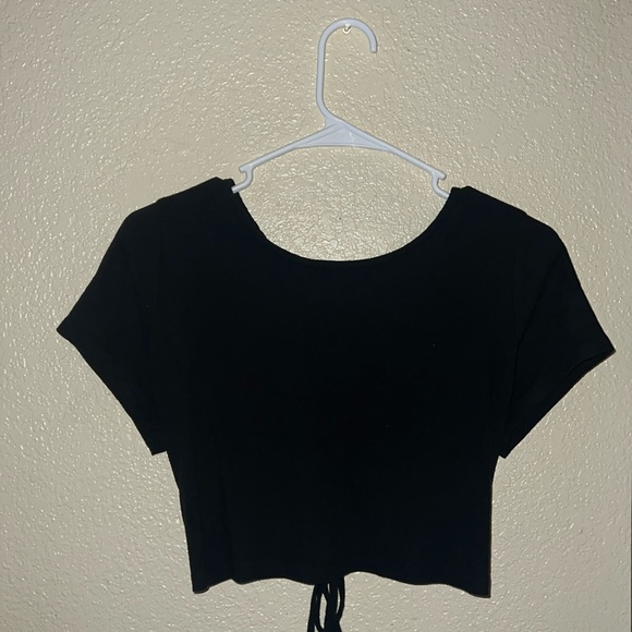 Tops | Black Crop Top With Strings On The Back To Tie | Poshmark